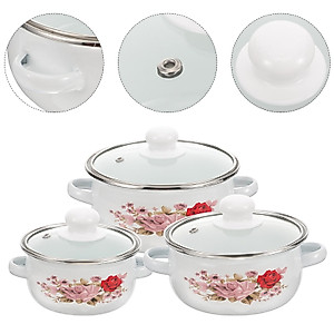 Luxshiny 3pcs Enamel Stock Pot with Lid Retro Floral Cooking Pot Stew Bean Simmer Pot Vintage Soup Pot with Handles Nonstick Cookware for Induction Cookers Gas Stove Random Pattern
