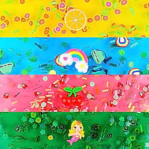 Slime Kit - 4 Pack Jelly Cube Clear Crunchy Slime,with Cherry,Lemon,Mermaid,Rainbow Slimes Charms,Preppy and Aesthetic Stuff,Cute Stress Toys and Cool Birthday Gifts for Girls and Boys