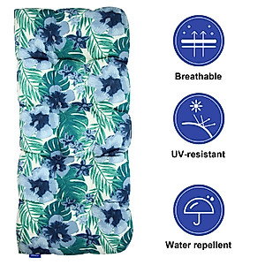 INFBLUE Tufted Bench Cushion for Outdoor Furniture Patio Swing Cushions Overstuffed Outdoor Loveseat Cushions with Round Corner (44'' x 19'' x 5'',Green Flowers