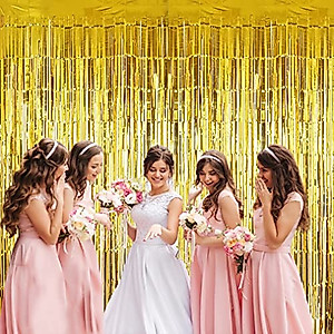 Gold Foil Fringe Curtain, 2PCS 3.28 x 8.2FT Metallic Photo Booth Backdrop Tinsel Door Curtains for Wedding Birthday Engagement Disco Bachelorette Party Decorations