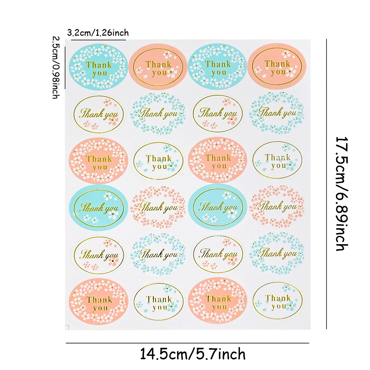 Honbay 20 Sheets 480pcs Spring Floral Sticker Labels Oval Shape Thank You Sticker Self-Adhesive Seal Sticker Decorative Sticker for Wedding, Scrapbooking, Cookies Packaging, Gift Wrap, Envelopes Seal