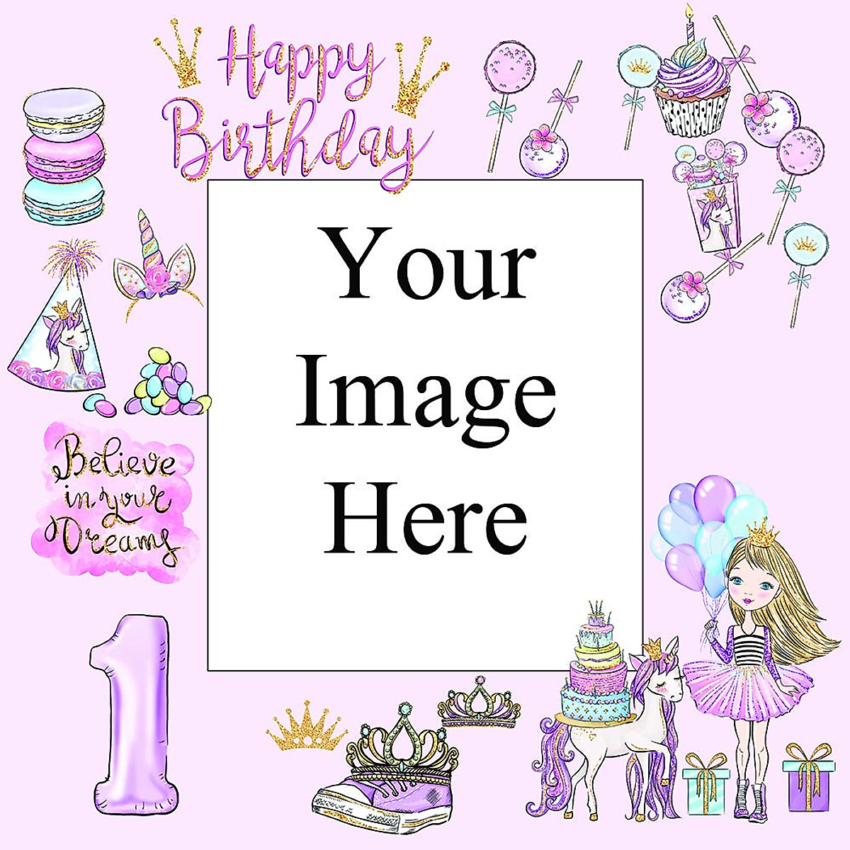 Fun Gift Wrap 1st Birthday Personalized Wrapping Paper - Customized With Your Photograph, Name, or Message, 4 Foot Roll, 30 Inch Wide-1st Birthday Princess