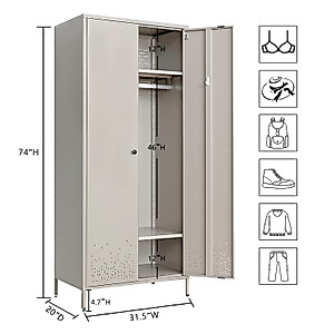 CJF Metal Storage Cabinet, Wardrobe Armoire Closet with Hanging Rod for Bedroom/Laundry Room