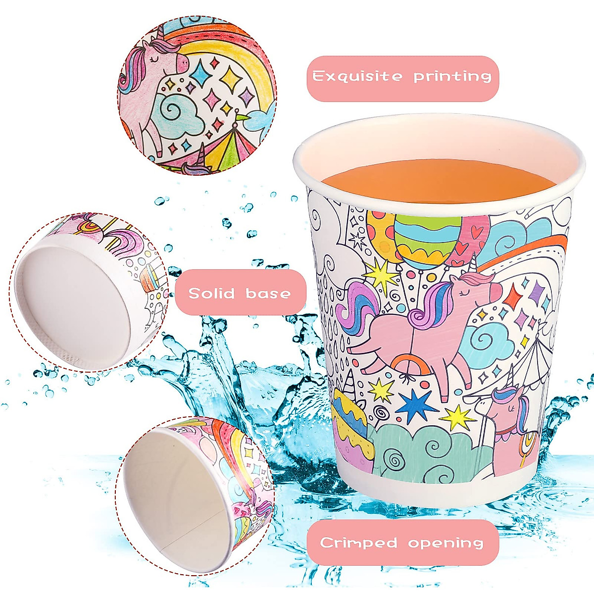 100 Pieces 9 oz Color Your Own Cups Kids Party Paintable Paper Cups Disposable Colorable Designs Activities Crafts DIY Party Supplies Floral Coffee Cup Tea Beverage Drinking Office Home Event
