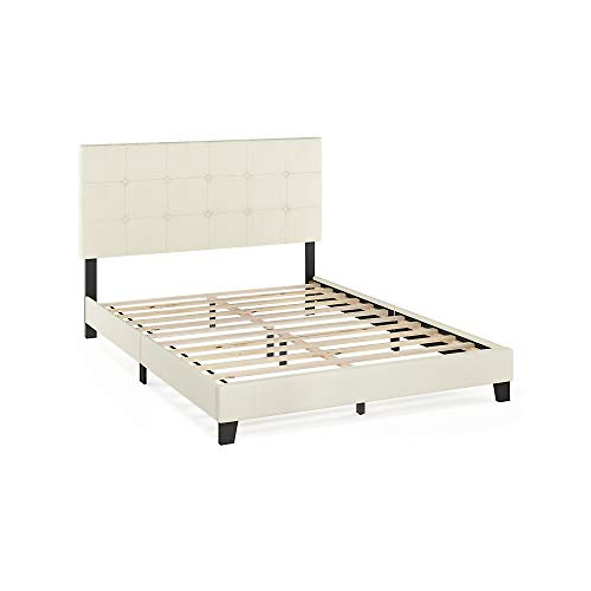 Furinno Laval Button Tufted Upholstered Platform Bed Frame, Queen, Linen