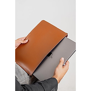 Dawn & Dusk 13 inch Laptop Sleeve Compatible with MacBook Pro & MacBook Air, PU Leather, Handmade, Slide-in Edition ©, Brown.