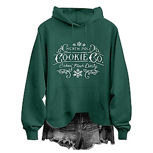 BLUBUKLKUN orders placed by me Women's Hoodie North Pole Baked Fish Daily Christmas Print Hoodie Long Sleeve Sweatshirt Hoodie Long Sleeve (Green, S)