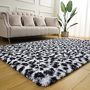 BENRON Soft Leopard Rug Black 4x6 Ft Leopard Print Rugs for Bedroom Living Room Decor Plush Animal Rugs for Kids Girls Nursery White Black Leopard Print