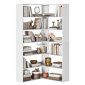 GarveeHome Farmhouse 6-Tier Bookshelf Corner Bookcase, 71'' Tall L Shaped Bookshelf, Modern Corner Shelf, Wood Bookshelf Large Bookcase Etagere Storage Shelf Display Rack for Living Room Home Office