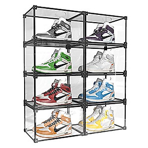 Sneaker Display Case Clear Shoe Box Stackable Shoe Storage Shoes Display Shelf Case with Drop Front Side-open Shoe Container Transparent Plastic Shoes Organizer Shoe Display Case Boxes Organizador de Zapatos (black8)