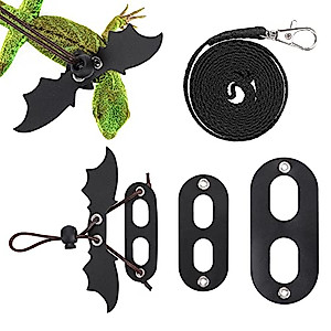 cobee Bearded Dragon Harness and Leash, 3 Pcs Adjustable Lizard Leashes, Soft Leather Reptile Lizard Leash with Cool Wings for Iguana Gecko Chameleon Amphibians Rat Small Pet Animals
