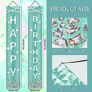 Teal Sliver Happy Birthday Door Banner Turquoise Rhinestone Happy Birthday Decorations Light Blue Sweet 16 Happy 15th 30th 50th Birthday Poster Decorations for Women Girls Boys Birthday Party Supplies