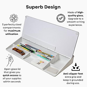 Garood Desktop Dry Erase Board with Storage and iPad/Phone Holder Glass Desk Whiteboard with Eraser Desk Keyboard Accessories