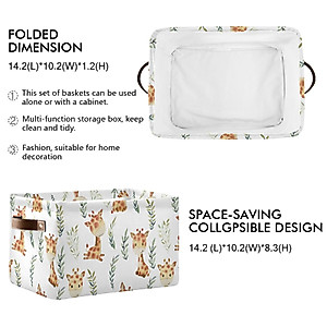 JUMBEAR Giraffe Storage Basket 1 Pack, Collapsible Canvas Rectangular Storage Bin with Leather Handles for Closet, Office, Nursery, Home Decor