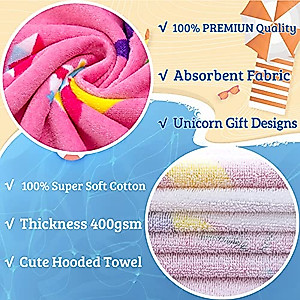VOOVA & MOVAS Large Oversized Kids Hooded Towels | Soft Cotton (30X50 inches) Beach, Bath, Pool Towels | Summer Beach Essentials for Girls Ages 3-10 for Toddler, Floral Unicorn