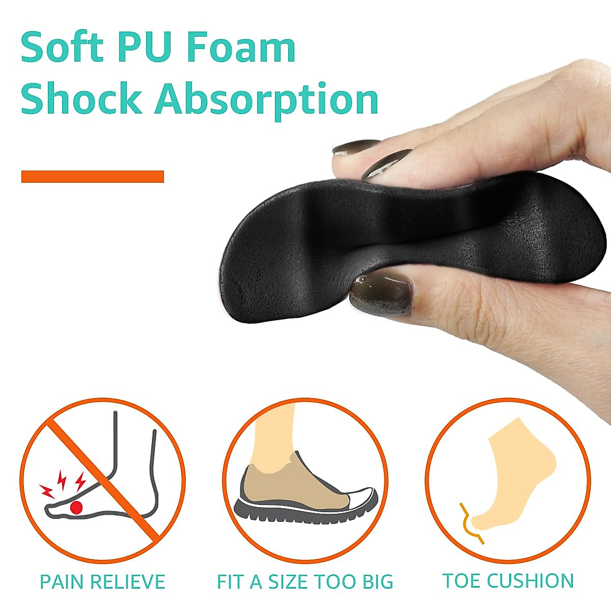 Dr. Shoesert Shoe Filler Inserts for Loose Shoe, Toe Cushion Fillers Make Shoes Fit, Half-Size Insoles Adjust Shoe Too Big for High Heels, Dress Shoes, Casual, Flats 2 Pairs (Black - Round)