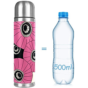 Stainless Steel Leather Vacuum Insulated Mug Flowers Thermos Water Bottle for Hot and Cold Drinks Kids Adults 16 Oz