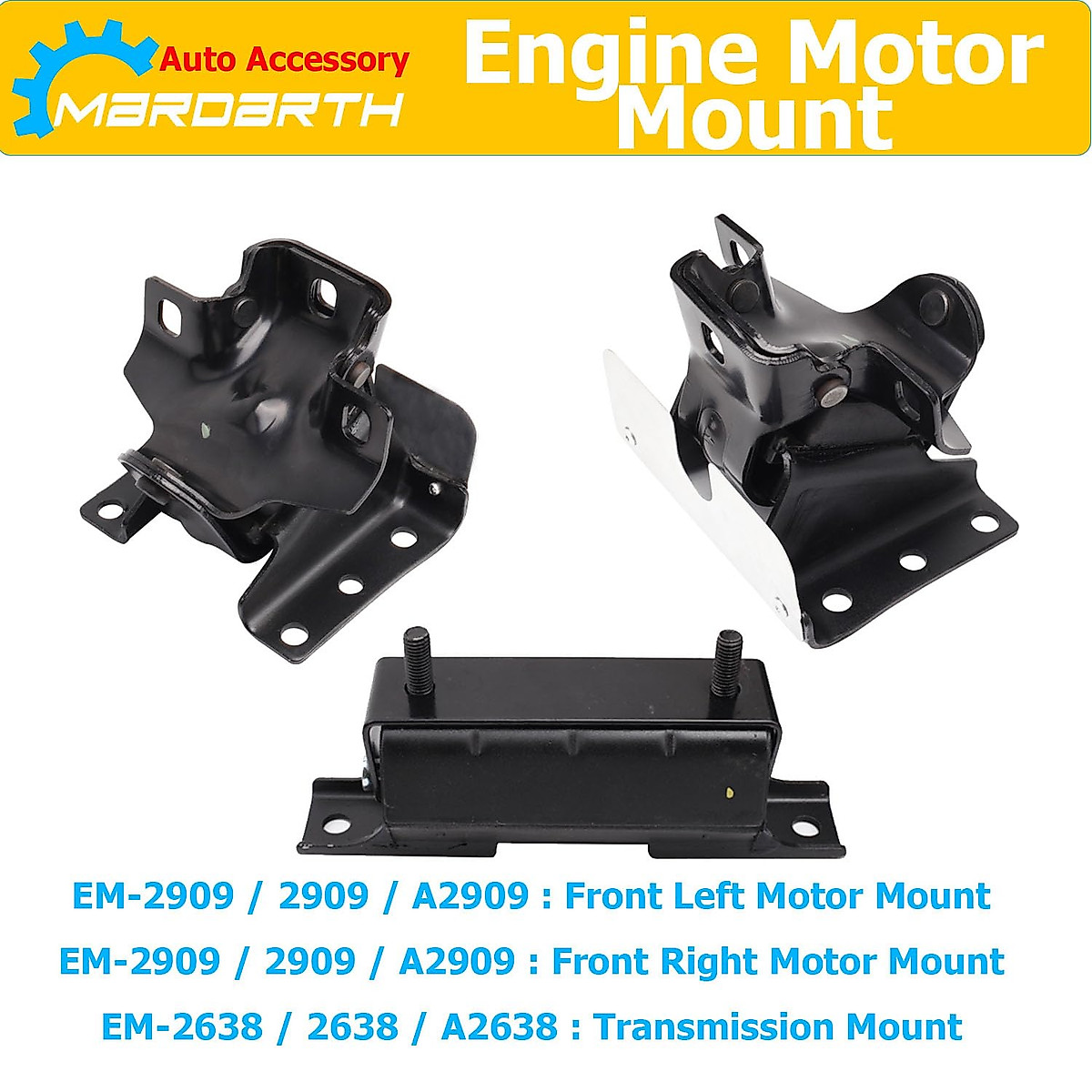 Set of 3, Engine Motor Mounts and Trans Mount Compatible with 99-06 Silverado Tahoe Sierra 1500 V8 5.3L 6.0L, Replace OE A2909 A2909 A2638