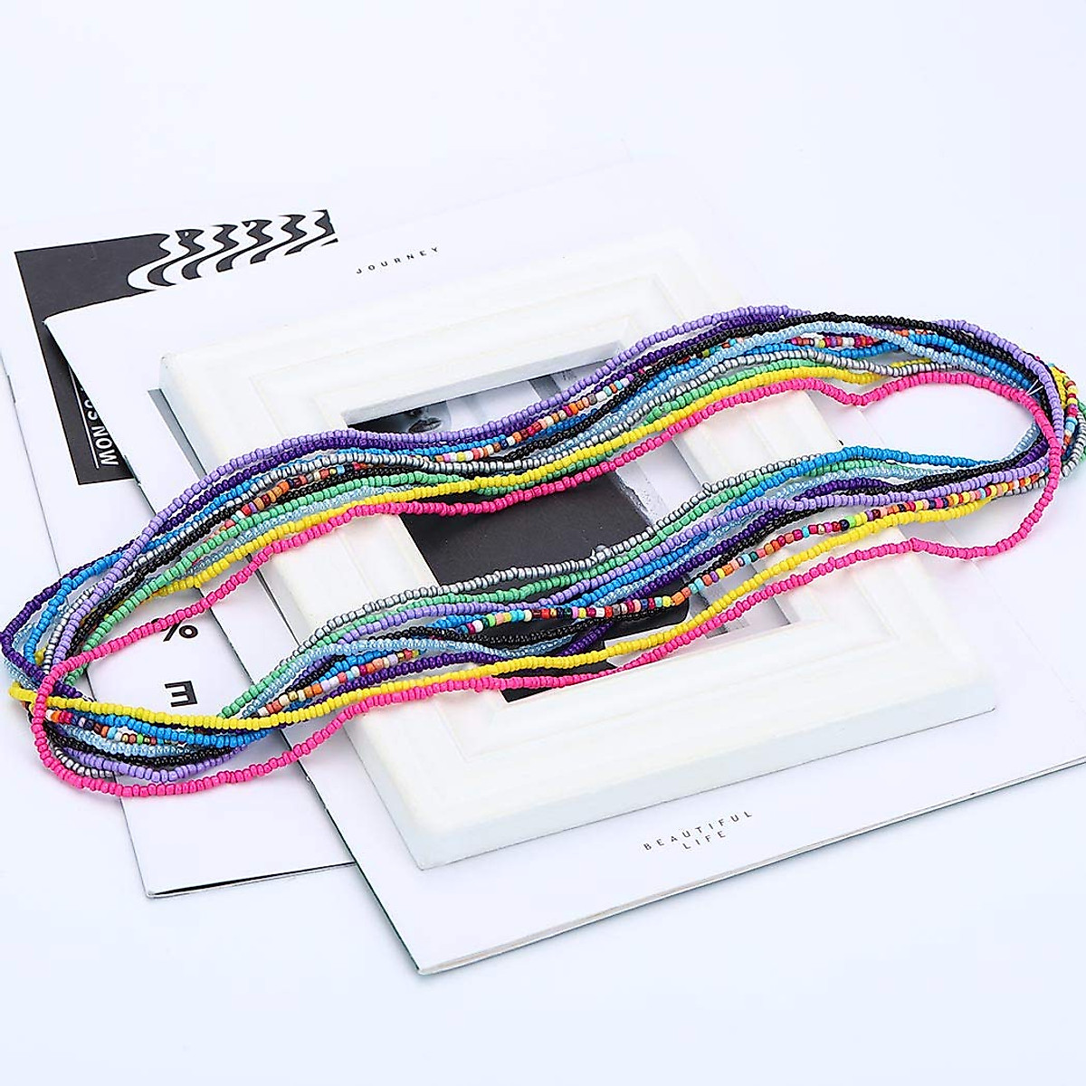 TWINKLEDE Elastic Beads Belly Waist Chain Colorful Beaded Body Chains Set Festival Rave Summer Bikini Body Jewelry for Women and Girl (Multi-colored)