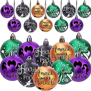 12 Pieces Halloween Ornaments for Tree Hocus Pocus Ornaments for Tree Colorful Shatterproof Plastic Ball Ornaments Halloween Indoor Decorations
