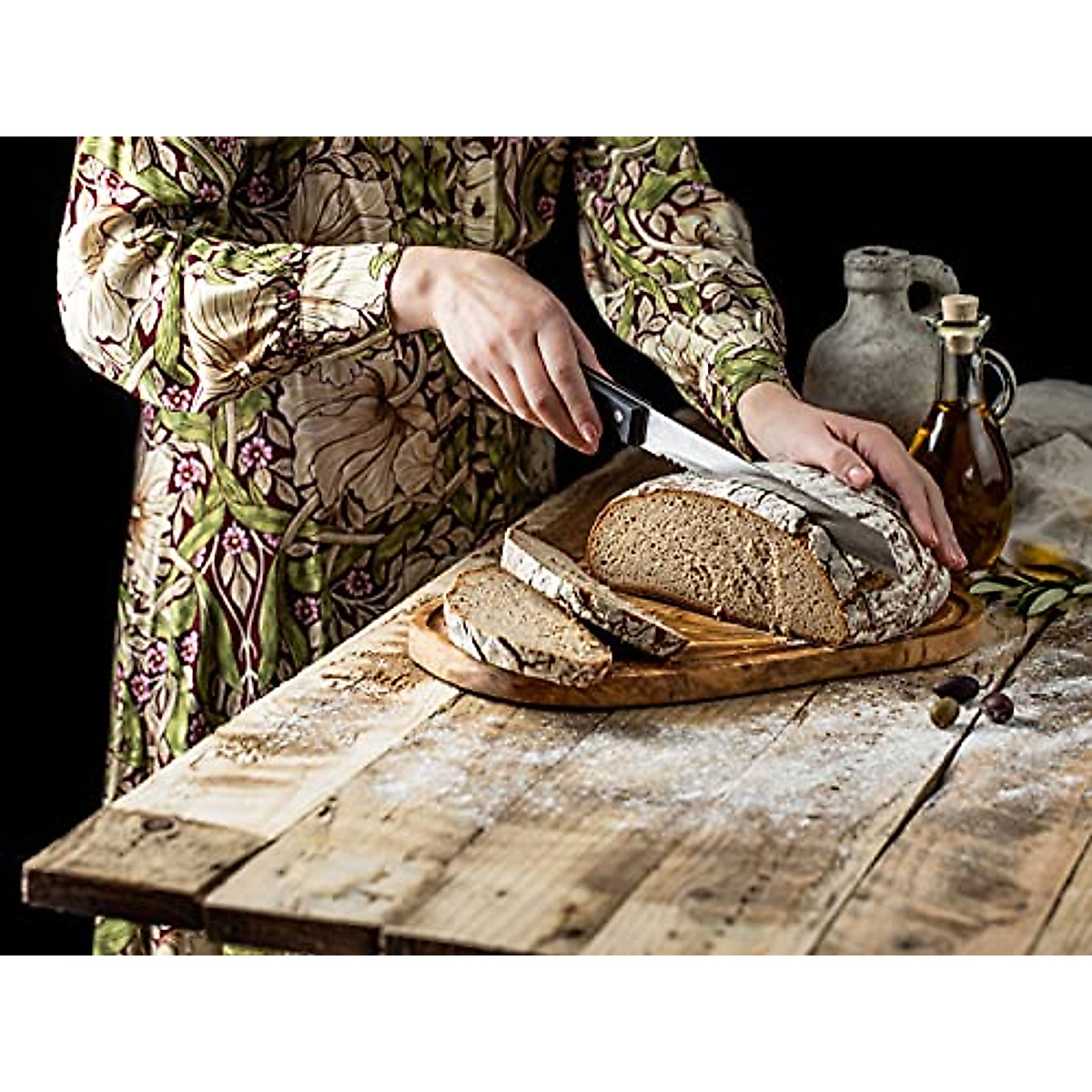 SOLTAKO Olive Wood Cutting Steak Board, Large Cheese Board, Hand Made Serving Platter, Wooden Charcuterie Board, Rustic Chopping Board with Juice Groove