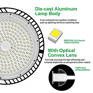 kelinvmi 150W LED Shop Light Dimmable, 22500lm High Brightness LED Garage Light, 5000K 0-10V Dimmable Bay Light, 85-265V High Power LED Lights for Warehouse,Factory,Gym,Garage,Workshop.(150)