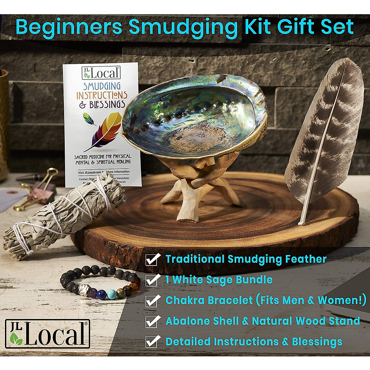 White Sage Smudging Kit Smudge Stick Gift Kit + Instructions & Blessings (Beginner's Kit)