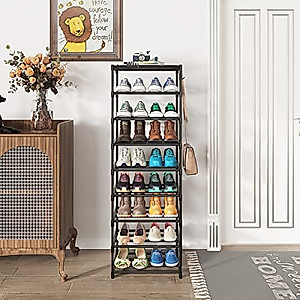 Caitlyn Small 9 Tier Tall Narrow Shoe Rack for Entryway, Vertical Free Standing Shoe Rack Organizer, Space-Saving, Sturdy Metal Shoe Shelf