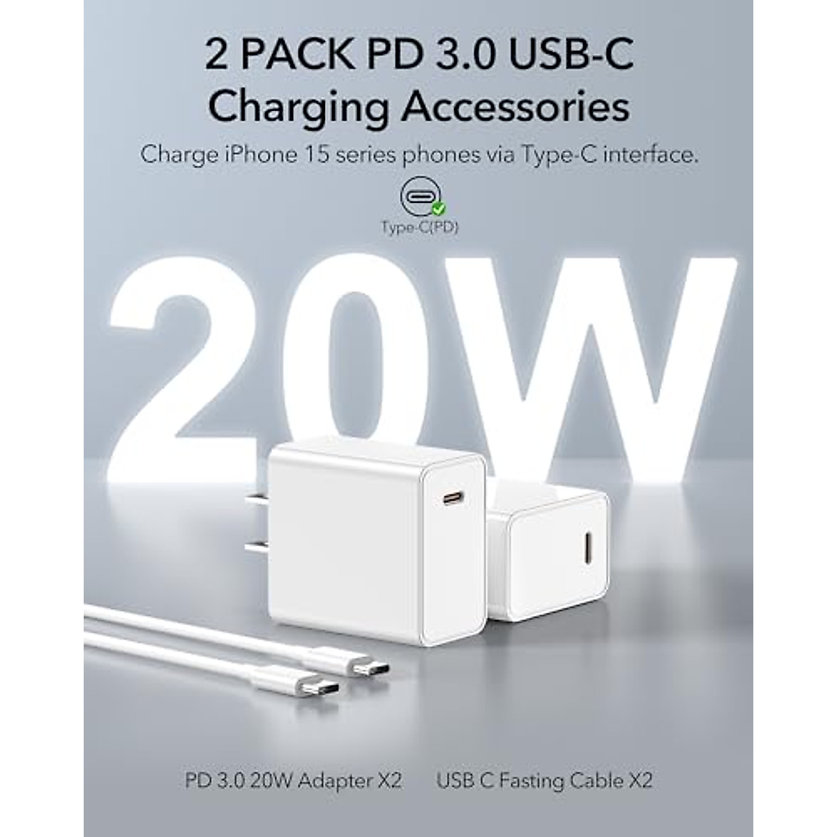 2 Pack Meifigno for MagSafe Charger Stand with [20W USB C Charger Block & USB C Cable x2], Fast Charging Magnetic Wireless Charger for iPhone 15 14 13 12 Pro Max/Pro/Plus/Mini, AirPods 3/Pro, White
