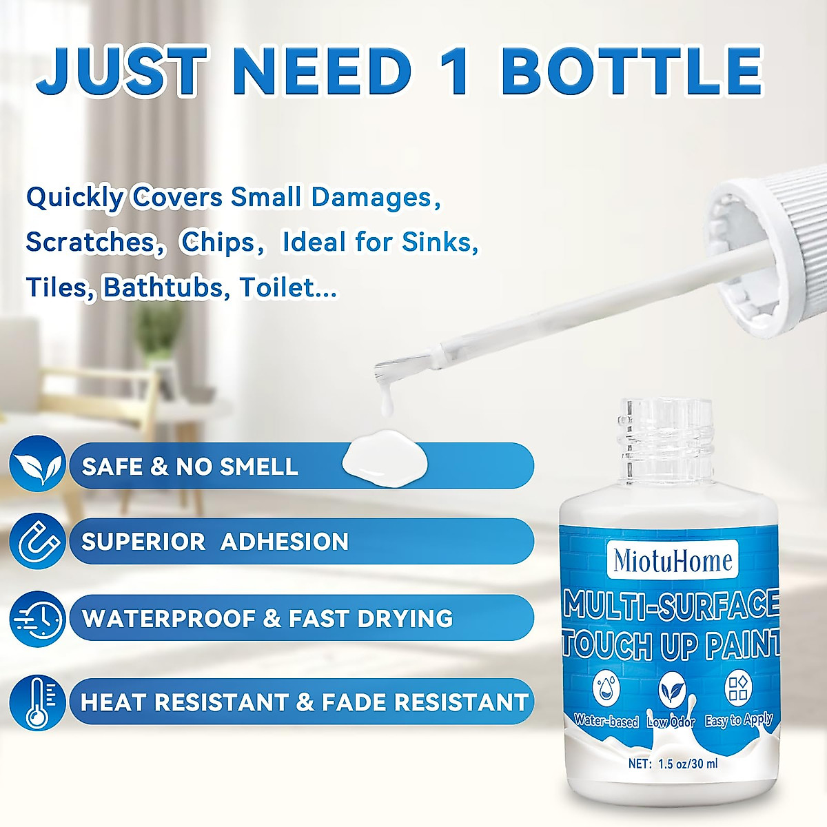 White Touch UP Paint, Multi-Surface Touch Up Paint Pen, Interior& Exterior House Paint for Chips Scratches, White Paint for Wall Door Cabinet Furniture Wood Porcelain Appliance Enamel Bath(Semi-Gloss)