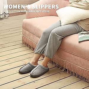 House Bedroom Slippers for Women Indoor and Outdoor with Fuzzy Lining Memory Foam（Light Grey,7/8）