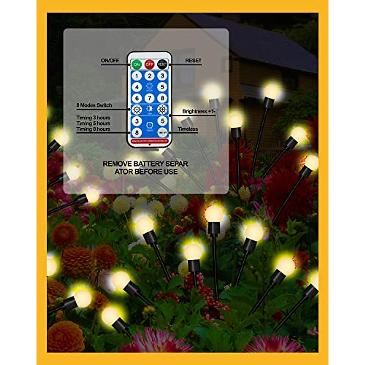 6Pack Firefly Garden Lights Solar Outdoor,8LED Solar Garden Lights, Sway by Wind, Waterproof Solar Outdoor Lights Decorative with Remote 8 Lighting Mode for Landscape Pathway Yard decorations outdoor