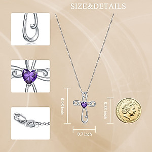 Cross Necklace for Women 925 Sterling Silver Birthstone Necklace Twisted Faith Cross Crucifix Pendant with Heart Shape Zirconia Fine Jewelry Birthday Gift for Her,18-20inches