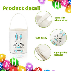 Weewooday 3 Pack Cute Bunny Easter Basket Personalized Easter Basket Large Custom Easter Egg Hunt Basket with Handle, Canvas Rabbit Bags Buckets for Party Gifts(Pink, Purple, Blue)