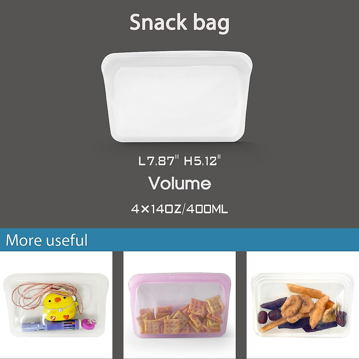 KVK Platinum Reusable Silicone Bags - 4 Pack Flat Silicone Snack Bags - Double Lock Leakproof Silicone Food Storage Bags Oven Freezer Dishwasher Safe - Clear&Lavender