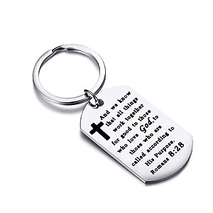 Gzrlyf Romans 8:28 Keychain Bible Verse Dog Tags Christian Gifts and We Know that All Things Work together for Good for Those who Love God (Keychain)