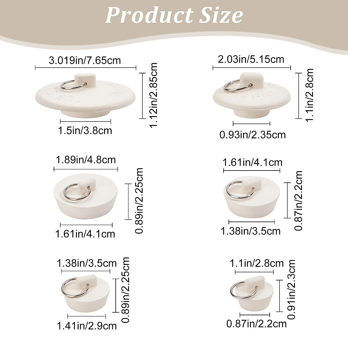 GORGECRAFT 6PCS Drain Stopper Tub Stopper Set Rubber Sink Stopper Drain Plug with Pull Ring for Bathtub Kitchen Bathroom and Laundry Sink Drain Cover Kit in 6 Different Sizes (White)