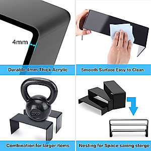 Goabroa Black Acrylic Display Risers, 3 Tiers 2 Set (6 Pcs) Acrylic Shelves Organizer Display Stand, Conutertop Desktop Acrylic Display for Decoration and Organizer