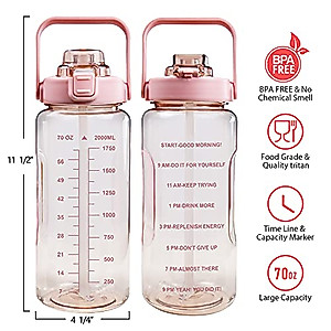 Half Gallon Water Bottle With Sleeve 70oz (2L) Inspirational Water Bottle With Straw and Time Stamp, Drinkable Leak-Proof Tritan BPA-Free Bottle, Large Water Jug for Daily Hydration, Sports Bottles