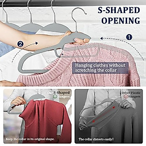 Flysums Plastic Hangers, 50 Pack Coat Hangers Rubber Coated Clothes Hangers with Non-Slip Design, Ultra Slim & Heavy Duty Suit Hangers, Space Saving Hangers for Closet (Gray- S Shaped)