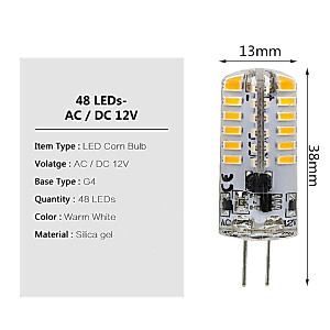 G4 LED Corn Light Bulb 3W Warm White Bi-Pin Base 48 LED Light for Home Kitchen Ceiling Lights,3W(20W Halogen Equivalent),Non-Dimmable,3000K,48 Pcs 3014 SMD,8 Pack