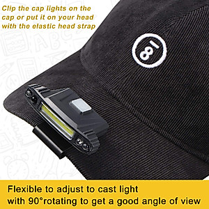 2 Pieces Ultra Bright Mini LED Clip on Cap Light USB Rechargeable Motion Sensor Hat Visor Light Waterproof Cap Light Flashlight Headlamp for Fishing Camping Running Hard Hats Helmets, 4 Light Modes
