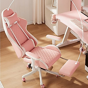 XBWEI Ergonomic Leather Chair Girls Home Office Comfortable Game Swivel Chair Gamer Live Computer Chair (Color : D, Size : 1)