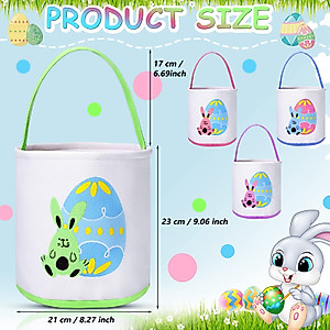 Honeydak 4 Pcs Easter Bunny Basket Bags for Kids Canvas Bunny Totes Bag Bucket for Easter Eggs Toys Rabbit Easter Hunt Basket with Handle Easter Party Decoration Personalized Eggs Candy Present Carry