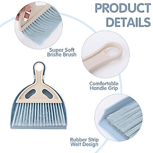 6 Pcs Small Dustpan and Brush Set,Nesting Small Whisk Broom Dustpan with Handle,Mini Hand Broom and Dustpan Set for Cleaning Home,Classroom,Countertop,Keyboard,Car,Dust Pan with Brush-Pink,Blue,Green