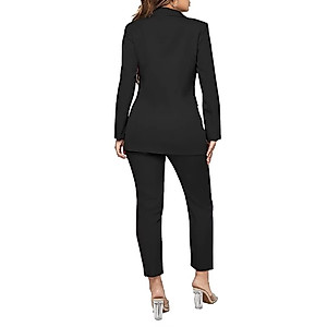 Women Double Breasted Blazer Set Formal 2 Piece Pants Outfits Long Sleeve Bussines Suit Set for Work Office Black L