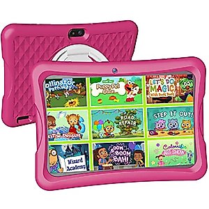 JREN Kids Tablet, 10" Tablet for Kids,IPS HD Display 1280 X 800, RAM 4GB and 64GB Storage, Google Family Link Kids Space Pre-Installed, YouTube,Ages 6-12,Color Pink