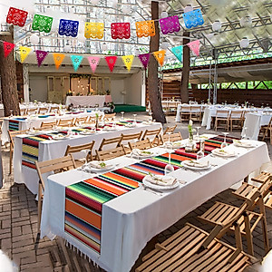 10 Pack 14 x 84 in Mexican Serape Table Runners, 29 Pcs Papel Picado Banner, Fiesta Hanging Banner and Pennant Flag Banner Colorful Bunting Banner for Mexican Theme Party (Rose, Blue, Orange, Yellow)