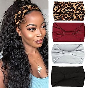 XTREND 4 Packs Wide Headband Fashion Headscarf Bohemian Style Elastic Knotted Non-slip Headband Suitable For Black Women Outdoor Yoga Sports Printed Hair Accessories
