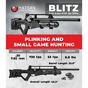 Hatsan Blitz Full Auto PCP .30 Cal 730 fps 53 FPE w/ 16-Shots 2 Magazines Air Rifle with Included Wearable4U 100x Paper Targets and 100x .30cal Pellets Bundle